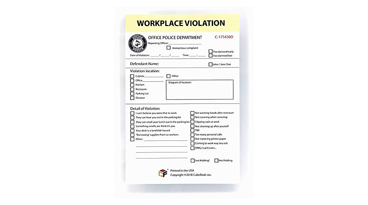 Office Workplace Violation Notice, Funny Workplace Violation Sticky ...