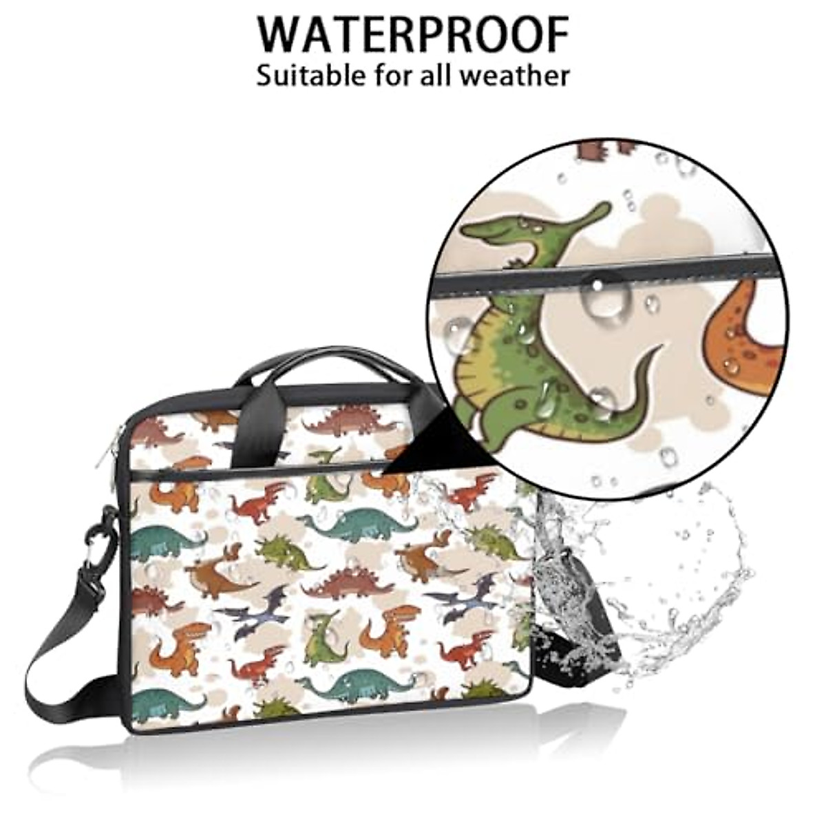 Cute Dinosaurs Design Laptop Computer Bag Waterproof Shoulder Messenger Bag 13-15 inch Durable Laptop Tote Bag with Shoulder Strap Handle Lightweight Crossbody Briefcase
