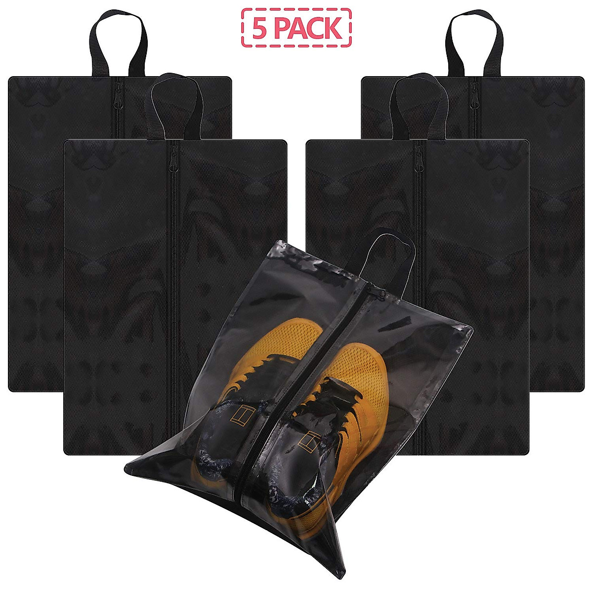 Set of 5 Transparent Large Travel Packing Organizer Clear Shoe Bags for Men and Women, Storage Cubes Pouch for Accessories Suitcase Luggage