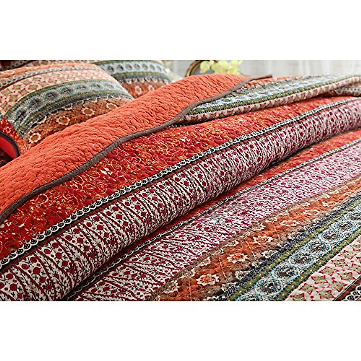 NEWLAKE Cotton 3-Piece Patchwork Bedspread Quilt Sets and Quilt Throw Blanket Bundle