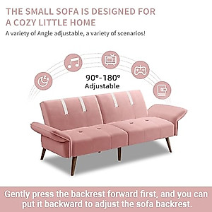 Shintenchi Convertible Futon Sofa Bed, Folding Futon Couch with Adjustable Backrest, Futon Sleeper Recliner Loveseat, Modern Futon Couch, Sofa Cama, Couches for Living Room(Pink)