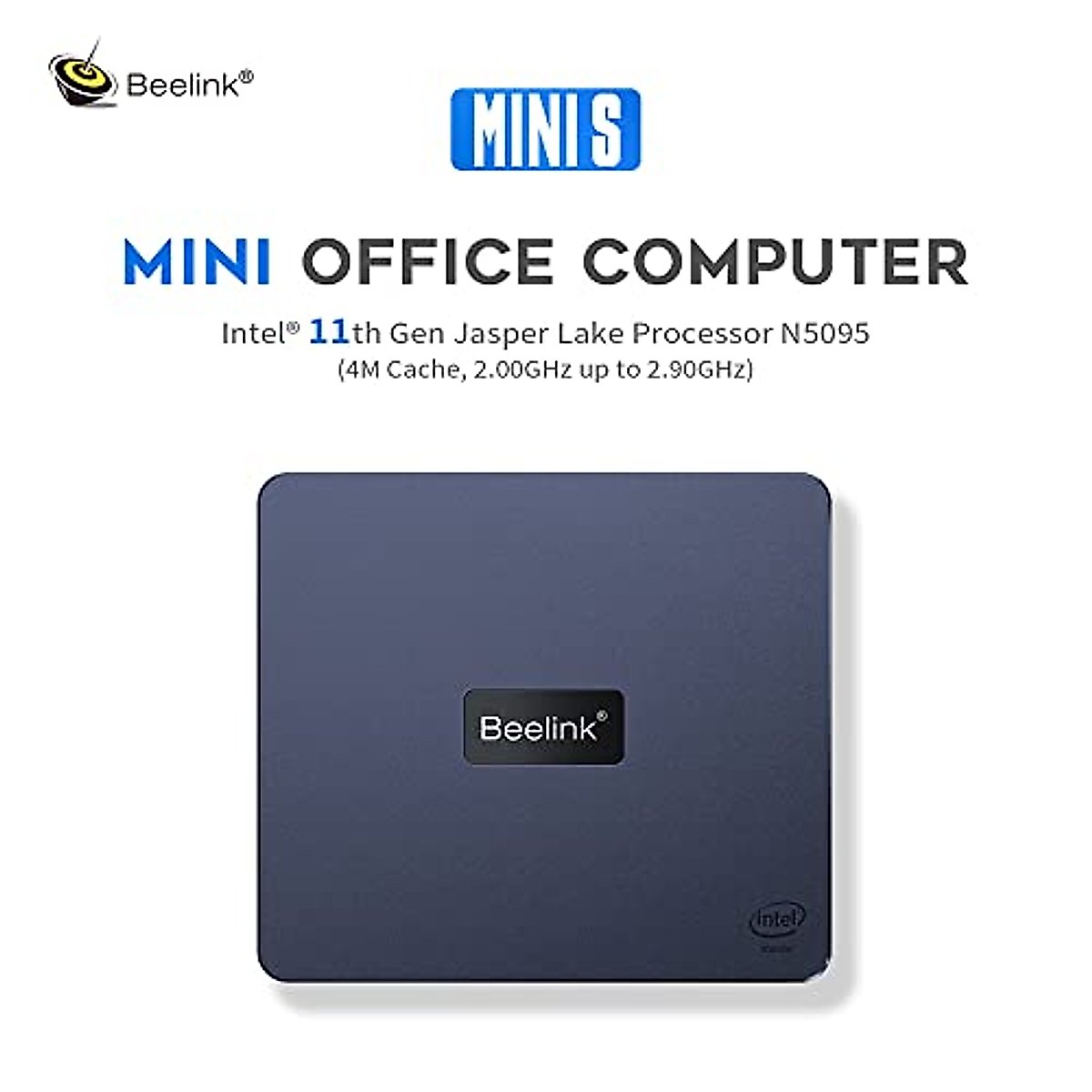 Beelink Mini PC S Intel 11th Gen 4-Cores N5095, Mini Desktop Computer 8GB DDR4 RAM 256GB SSD, Dual HDMI, WiFi 4K UHD/Gigabit Ethernet/BT4.0/Linux PC(Ubuntu)/HTPC/Family-NAS