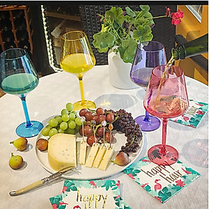 Lily's Home Acrylic Wine Glasses with Stems. Set of 4 Colored, Reusable, Unbreakable and Shatterproof Poolside Outdoor Wine Glasses. BPA-free plastic. (Stemmed)