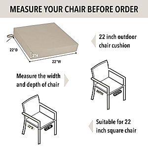 Tromlycs Outdoor Chair Cushions for Patio Furniture Set of 2 Seat Waterproof Outside 22 x 22 Inch Square with Ties Beige