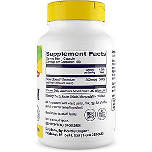 Healthy Origins Seleno Excell Selenium, 200 mcg - Selenium Supplement for Bladder Support - Selenium Pill for Immune System and Cellular Health - Trace Mineral Supplement - 180 Capsules