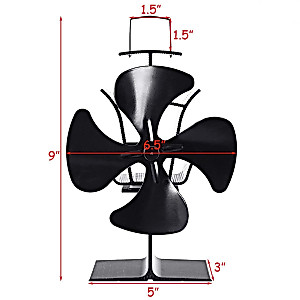 COSTWAY 4-Blade Stove Fan, Multi-Function Fuel Heat Powered Fan, Black, 6.5''X 3.0''X9.0''(LXWXH), 1.5 lbs