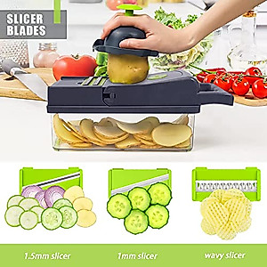TeeFity Vegetable Chopper, Multifunctional Chopper Vegetable Cutter with 7 Interchangeable Blades, Mandoline Onion Dicer for Kitchen, Veggie Chopper Food Slicer with Container and Drain Basket