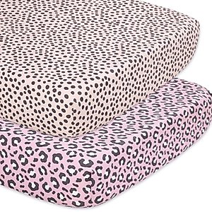 The Peanutshell Fitted Crib Sheet Set for Baby Girls, 2 Pack in Animal Print