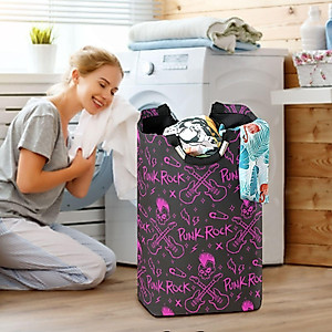 Music-punk-rock-print Laundry Basket With Handles Foldable Toys Storage Organizer For Home Bathroom Bedroom Dorm