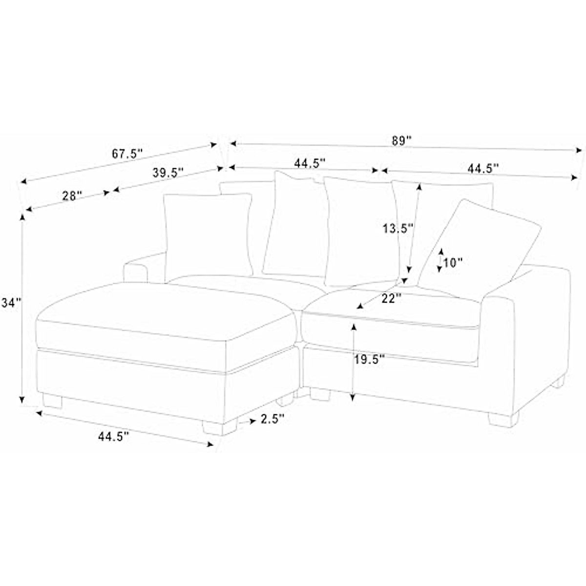 Oadeer Home Modular Sectional, Dark Gray