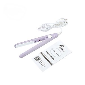 Travel Hair Straightener 4 Colours 2 in 1 Mini Hair Straightener Ceramic Tourmaline Plate Beauty Flat Iron Curling Iron Heating (Purple)