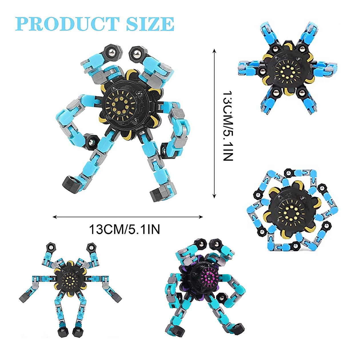 4PCS Fidget Spinners Kids Gyro Deformation Robot Transformable Fingertip Spinners Stress Reduction Toys Adults DIY Deformed Mechanical Spiral Fingers