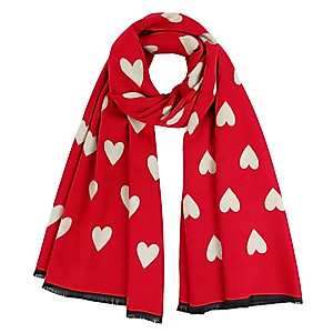 GERINLY Sweet Scarf with Love Heart Print Warm Neck Wraps for Women Chic Valentine's Gift for Lovers Romantic Love (Red)