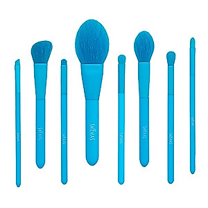 TEXAMO Makeup Brush Set for Powder, Contour, Blush, Highlighter, Eyeshadow, Eyebrow, Concealer, Blending, Premium Synthetic Makeup Brush with Pouch Set of 8, Blue
