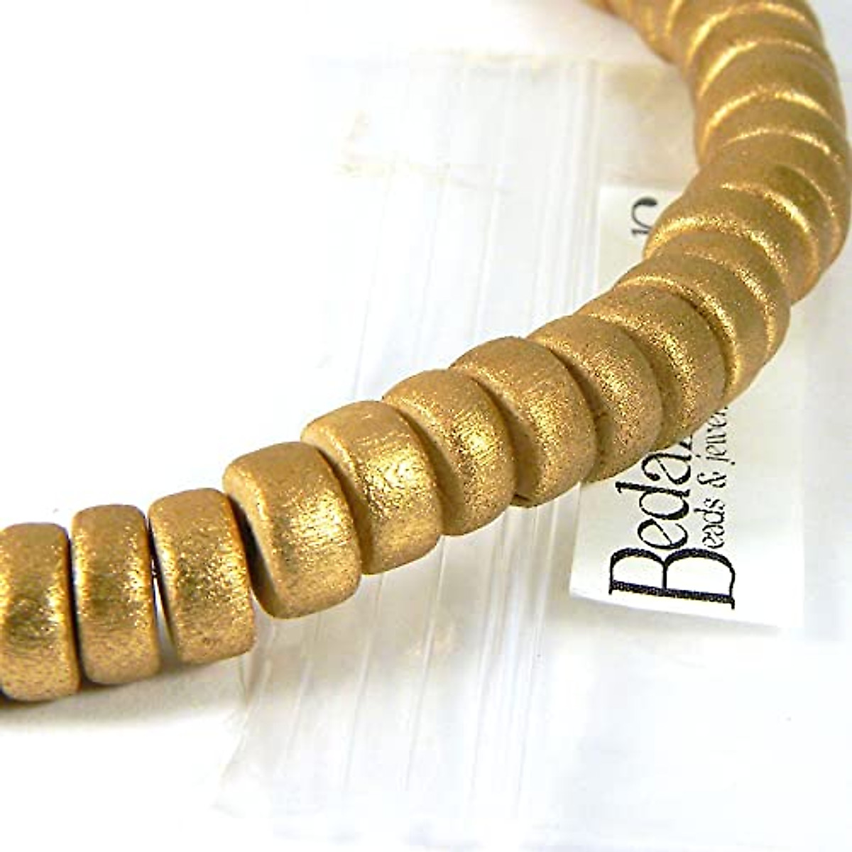 1 Strand of 100 Metallic Wooden 8mm Round x 4mm Thick Rondelle Spacer Natural Wood Beads in Many Colors (Gold)