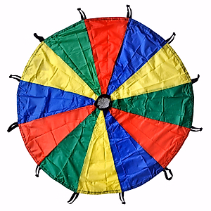 GSi Kids Play Parachute Rainbow Parachute Toy Tent Game for Children Gymnastics Cooperative Play and Outdoor Playground Activities (12 Feet)