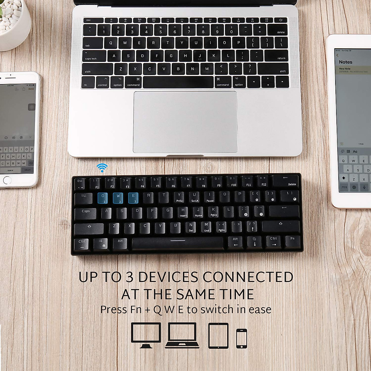 RK ROYAL KLUDGE RK61 Wireless 60% Mechanical Gaming Keyboard, Ultra-Compact Bluetooth Keyboard with Tactile Blue Switches, Compatible for Multi-Device Connection, Black