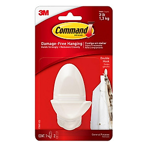 Command Medium Double Hooks, Holds up to 3 lb, Total 4 Wall Hooks with 8 Command Strips (4-Pack of 1 Hook), Organize Damage-Free, No Tools Wall Hooks for Hanging Decorations in Living Spaces