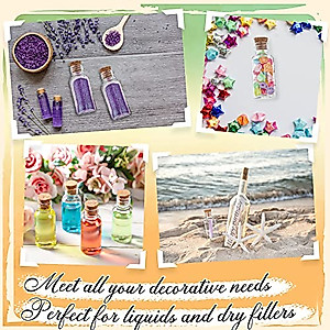 50 Packs 1 oz Plastic Sand Art Bottles with Cork Stoppers Mini Vial Potion Bottles Perfume Cork Bottle with 10 Mini Funnels for Filling Bottles for DIY Craft, Essential Oil, Message, Party Favor