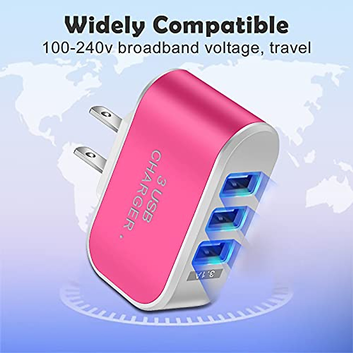 SuanlaTDS Luminous 3-Port Charger Charging Head,Macaron Color Portable Charging Head for Bedroom Home Office