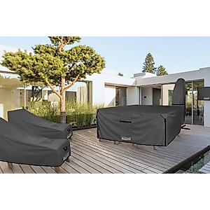 ULTCOVER 600D Tough Canvas Heavy Duty Rectangular Patio Table and Chair Cover - Waterproof Outdoor General Purpose Furniture Covers 111 x 74 inch, Black