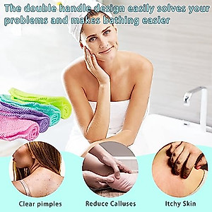 4 Pcs Exfoliating Back Scrubber with Handles,Nylon Back Exfoliator Extended Length Back Washers Stretchable Exfoliating Washcloth Pull Strap Shower Scrubber for Body Cleans Skin Massages for Women Men