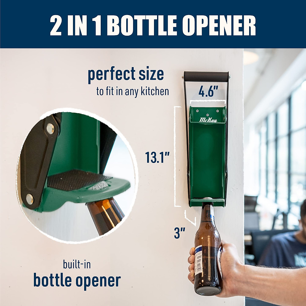 McKay 16 oz. Metal Can Crusher, Heavy-Duty Wall-Mounted Smasher for Aluminum Seltzer, Soda, Beer Cans and Bottles for Recycling - Hunter Green