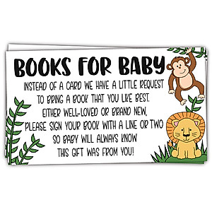 50 Safari Jungle Animals Books for Baby Shower Request Cards - Invitation Inserts - Gender Neutral