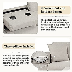 Eafurn L Shaped Sectional Reversible Chaise and Drop Down Table & Cupholders, Upholstery Corner Storage Ottoman, Tufted Convertible Sofa & Couch for Living Room Furniture Set, Gray