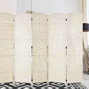 Corelax Room dividers 6 ft. Tall, Extra Wide Freestanding Privacy Screen with Diamond Woven Fiber, Foldable Panel Partition Wall Divider, Double-Hinged Room Dividers(Ivory, 6 Panel)