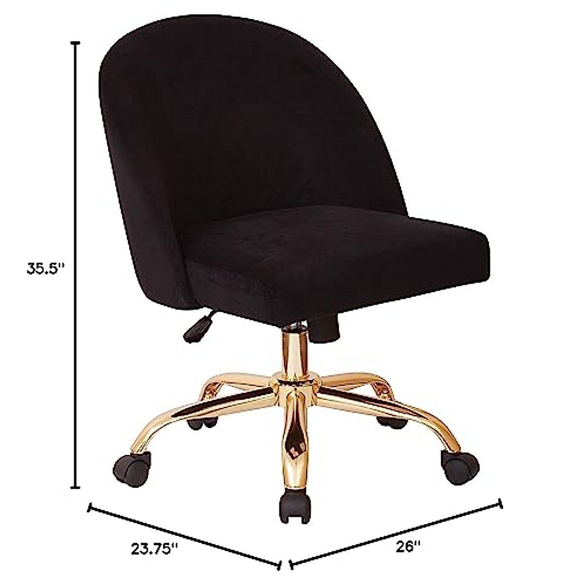 OSP Home Furnishings Layton Mid-Back Adjustable Office Chair with 5-Star Base, Gold Finish and Black Velvet