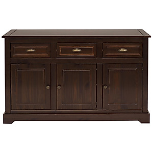 Sunnydaze Solid Pine Sideboard Cabinet with 3 Drawers and 3 Doors - Features Adjustable Inner Cabinet Shelf - Zinc Alloy Hardware - Dark Brown- 32-Inch