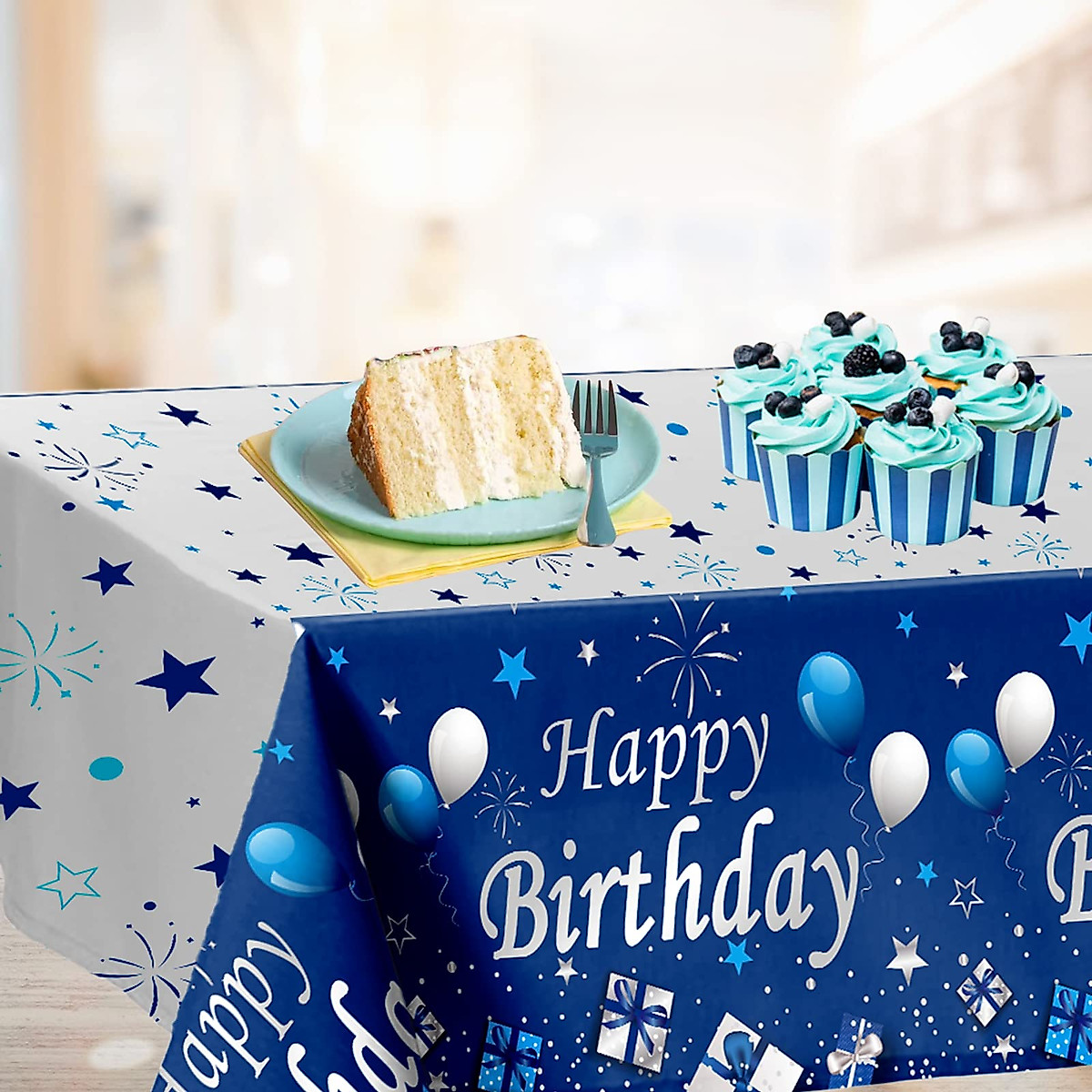 Blue and Black Birthday Decorations for Men Women Boys Girls,Happy Birthday Party Decorations with Happy Birthday Banner, Tablecloth and Fringe Curtains, Party Supplies for Bday Party Decor