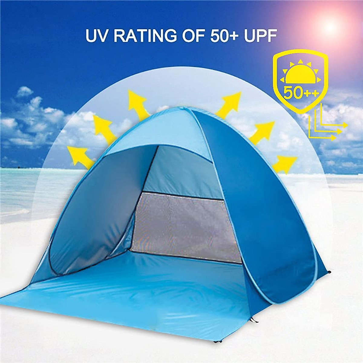 Beach Tent, Pop Up Beach Shade,UPF 50+Anti UV Automatic Sun Shelter Umbrella,Instant Automatic Portable Sport Umbrella Baby Canopy Cabana,Child Baby Beach Tent, for 2 Person with Carry Bag,(Blue)