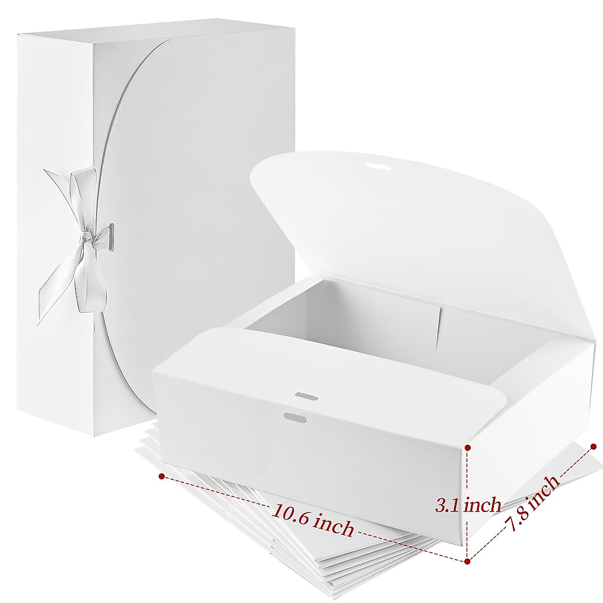 Ocmoiy 12 Pack Gift Boxes with Lids, 10.6x7.8x3.1 Inch White Paper Gift Box with Ribbon, Bridesmaid Proposal Box for Wedding, Packaging, Baby Shower, Birthday, Christmas, Party, Present Crafting