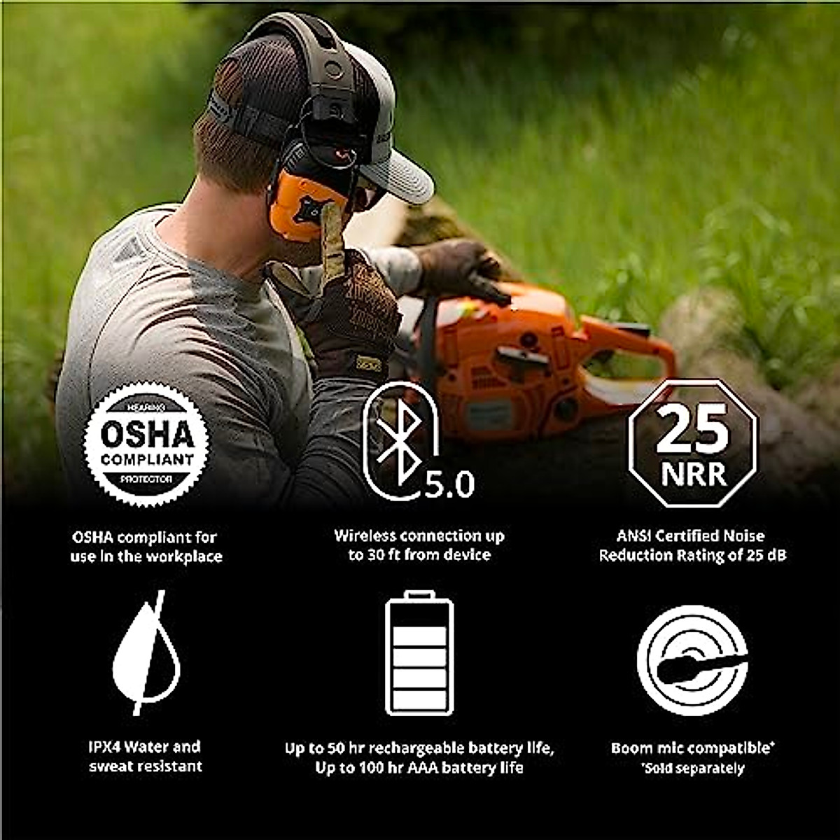 ISOtunes LINK 2.0 Bluetooth Earmuffs: Upgraded Wireless Hearing Protection with 50 Hour Battery Life and 25 dB Noise Reduction Rating