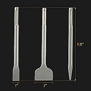 3pc 12-Inch SDS Max Chisel Set | Flat Chisel, Point Chisel, Scaling Chisel Hammer Drill Tool Set for Tile Masonry Concrete Brick Stone Work | 40Cr Steel Drill Bit Set for Max Rotary Hammers