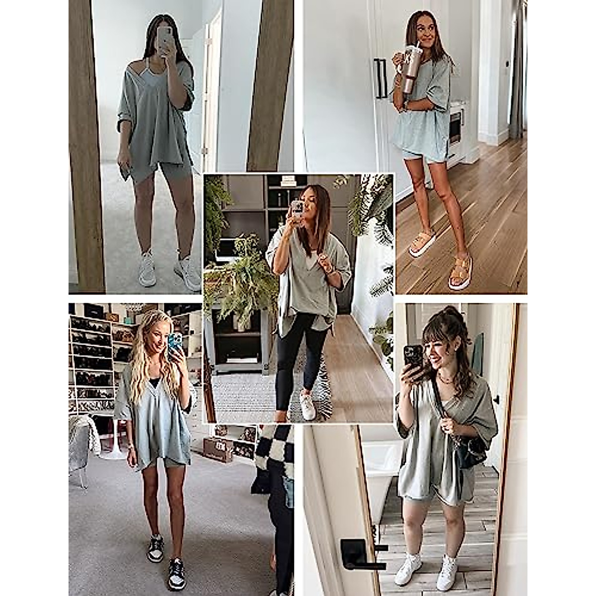 Lianlive 2 Piece Outfits Women's Oversized T-Shirts Biker Short Sets Hot Shot Reversible Set (LightGrey-L)