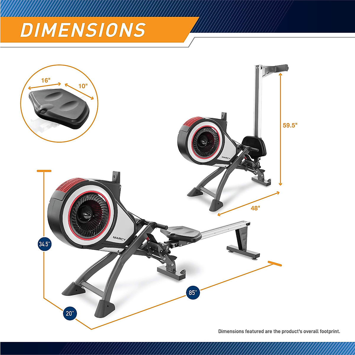 Marcy Foldable Turbine Rowing Machine Rower with 8 Resistance Setting and Transport Wheels NS-6050RE, Gray