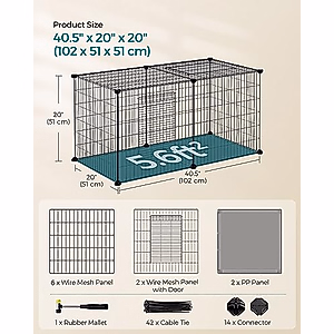 SONGMICS Small Animal Playpen, Pet Cage with Top and Base, 2 Doors, Easy to Clean, Metal Wire Guinea Pig Pen for Rabbits, Hamsters, Hedgehogs, XL, 40.5 x 20 x 20 Inches, Black ULPI010B01