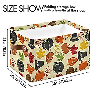 Linqin Thanksgiving Day Decorative Basket Collapsible Rectangular Canvas Storage Bin Foldable Closet Cube Organizer Box with Handles for Clothes/Toys