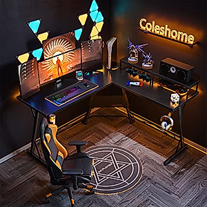 Coleshome L Shaped Gaming Desk, 51'' Computer Corner Desk with 2 Monitor Stands, Home Office Desk with Hook and Cup Holder, Space Saving, Easy Assembly