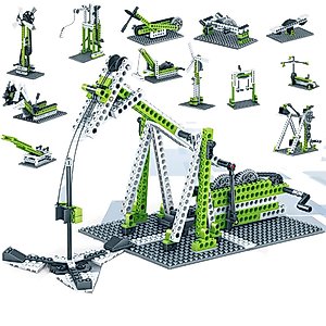 Ulanlan STEM Mechanics Gears Construction Kit 13 Models in 1, Motion Essential Set, Ferris Wheel/Merry-go-Round/Seesaw/Crane/Windmill Engineering Science Education Building Kit