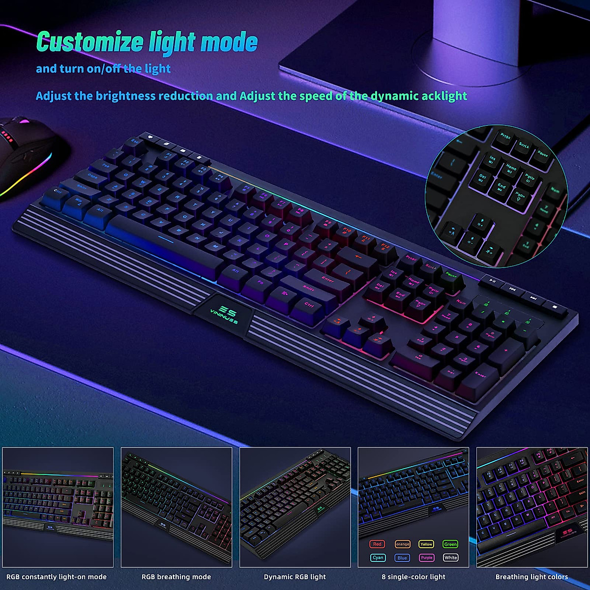 TuparGo Computer RGB Backlit USB Wired Gaming Keyboards 104 Keys, 25 Anti-Ghosting Spill-Resistant Mac Keyboard for Desktop and PC, Black