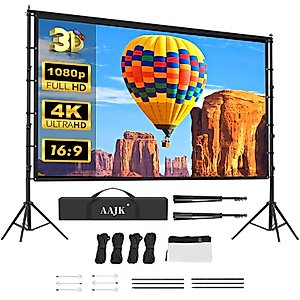 AAJK 150in Projector Screen and Stand,Portable 16:9 4K HD Indoor Outdoor Projection Screen with Wrinkle-Free Design, Ideal for Home Theater and Backyard Cinema – Includes Carry Bag