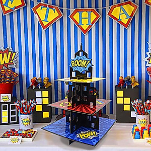 KALEFO Superhero Party Supplies Cake Stand 3 Tier Cupcake Stand Superhereo Party Favors Mini Cupcake Stand for Birthday Party Decorations