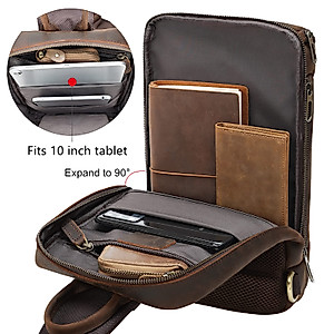 Full Grain Leather Sling Bag for Men Small Tablet Backpack Fits 10 Inch Tablet Mini Hiking Crossbody Shoulder Chest Bags