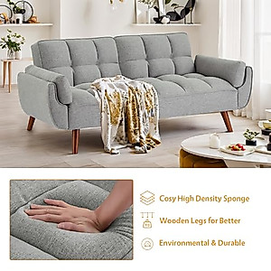 Relyblo Futon Sofa Bed, 75.9 inch Convertible Sectional Fabric Sleeper Couch, Splitback Loveseat with Tapered Legs, Modern Lounge for Living Room, Study, Bedroom, Apartment, Office