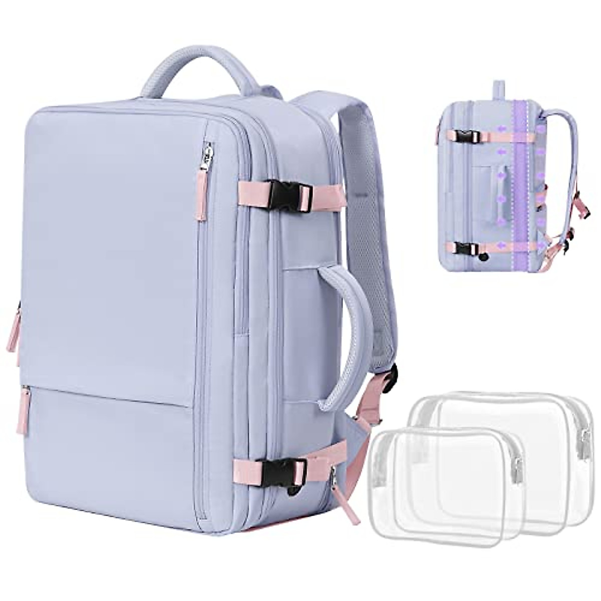 Getravel Travel Backpack for Women, Airline Approved Carry On Luggage As Personal Items, 17.3 inch Laptop Backpack, Waterproof Weekender Bag, Hiking Backpack(Purple)