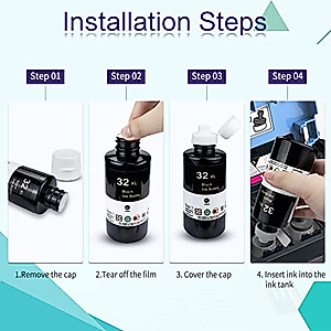 Topcolor Compatible Ink Bottle Replacement for HP 31 32XL Ink for HP Smart-Tank 7301 6001 7602 5101 7001 Plus 551 651 455 457 450 All-in-One Ink-Tank Printer, 165mL Black, 100mL Cyan Magenta Yellow